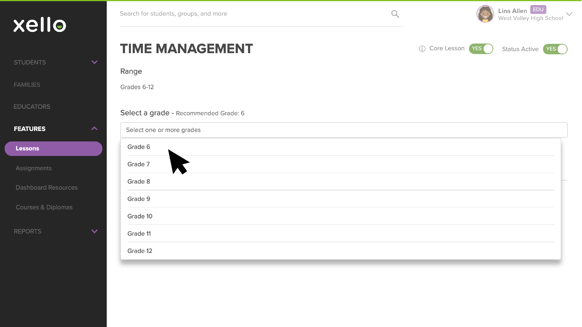 Modify lesson sequence and settings