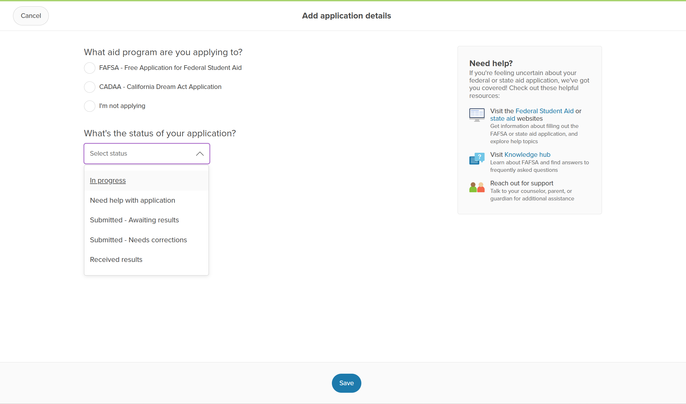 How students track FAFSA and state aid applications