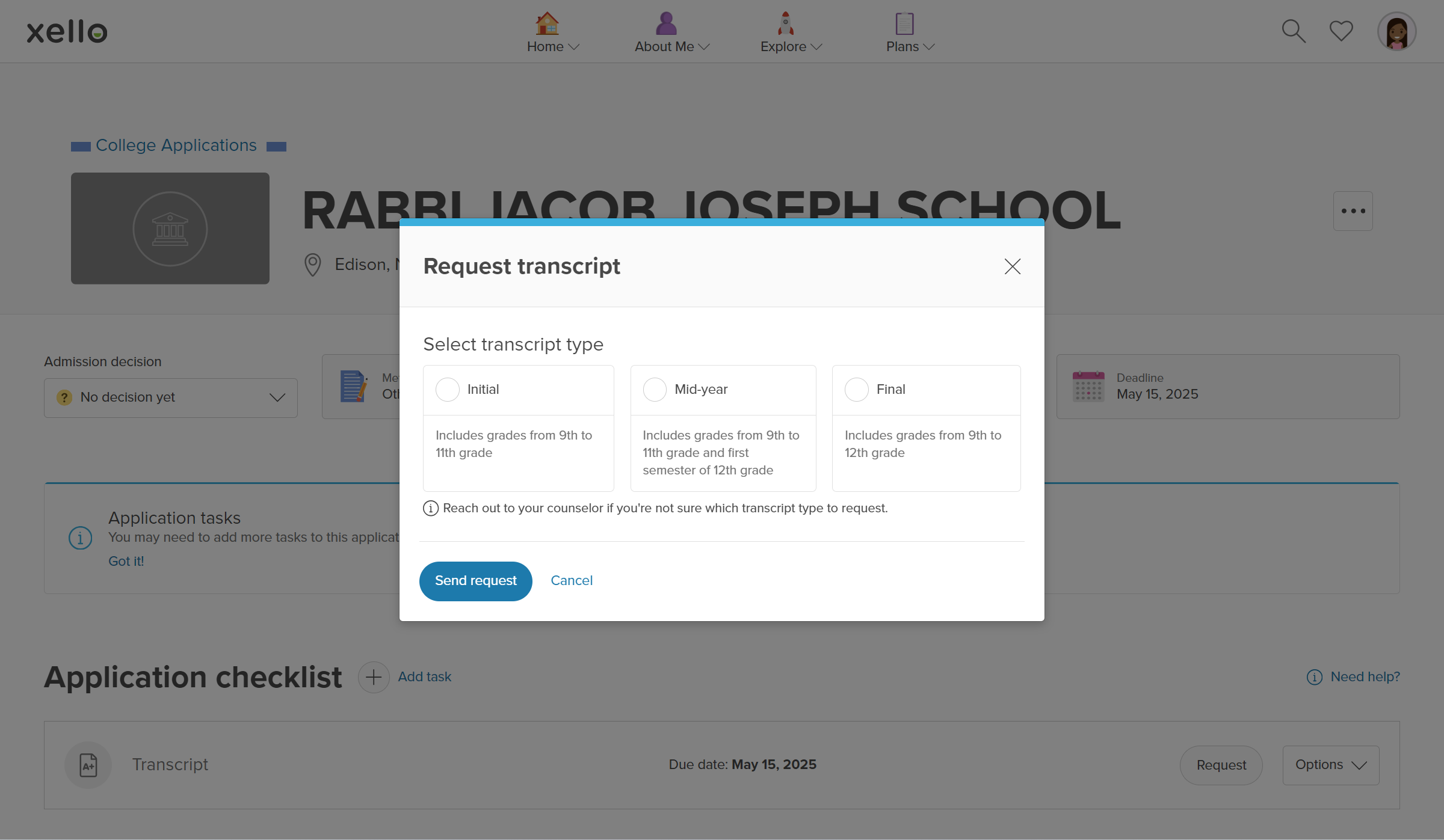 How students request a transcript