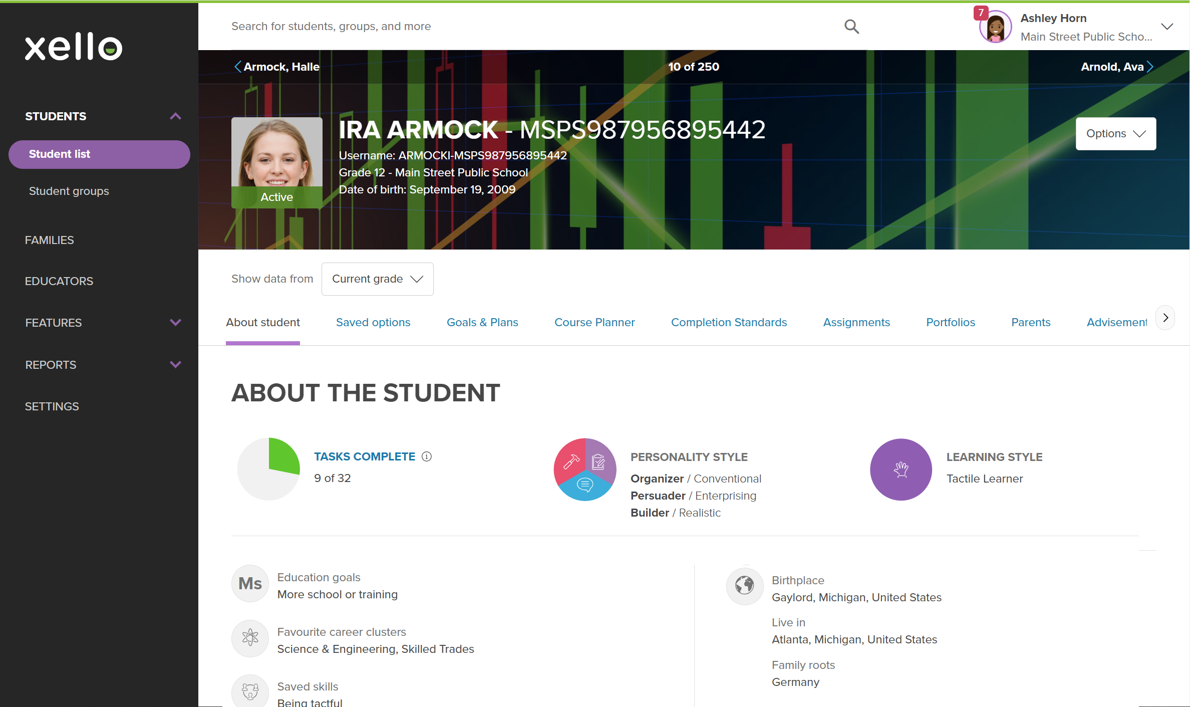 Print a student's course plan