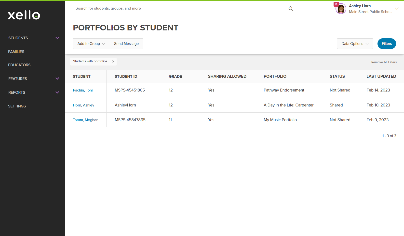 Run Reports on Student Portfolios