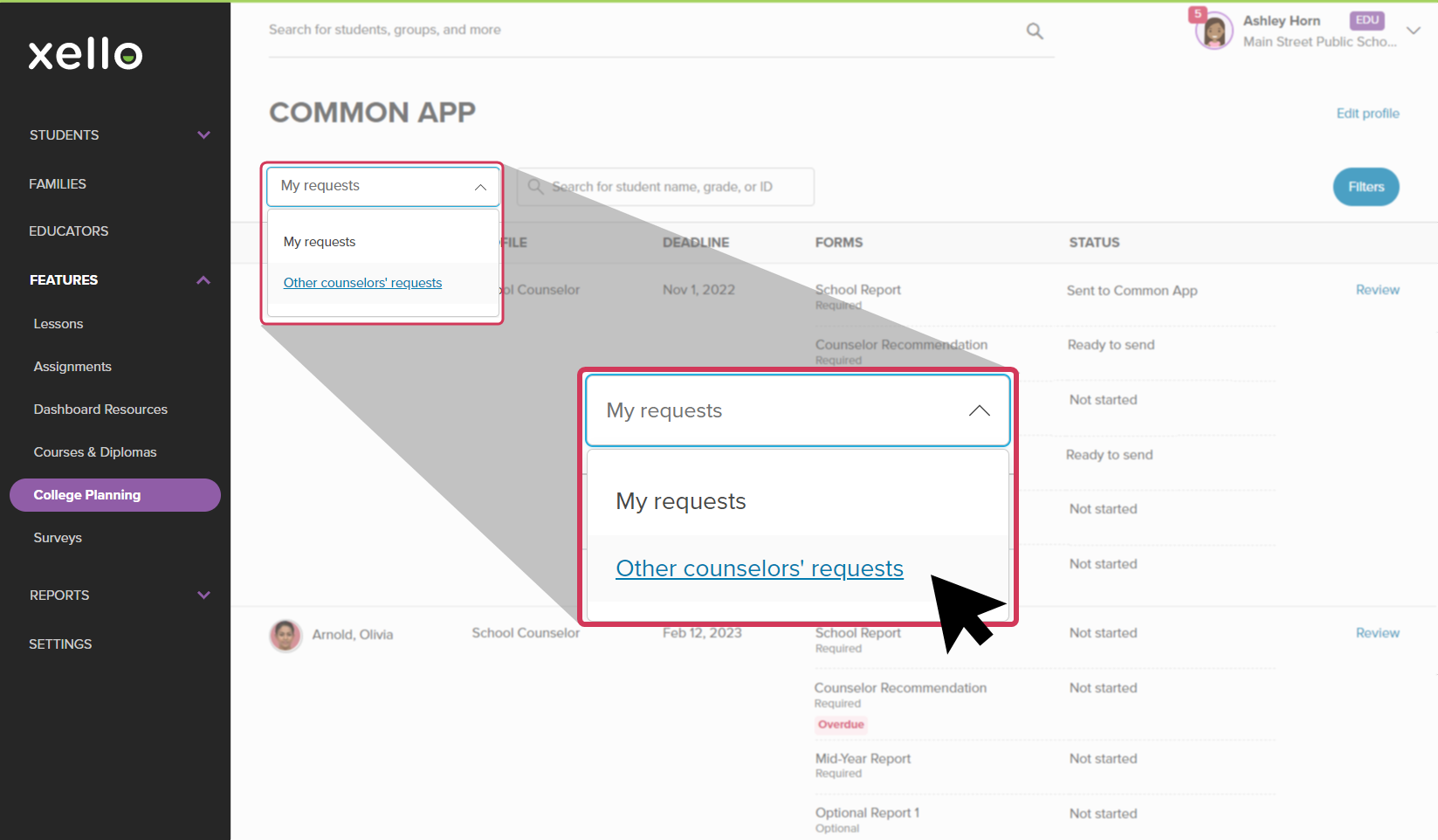 Manage student Common App requests
