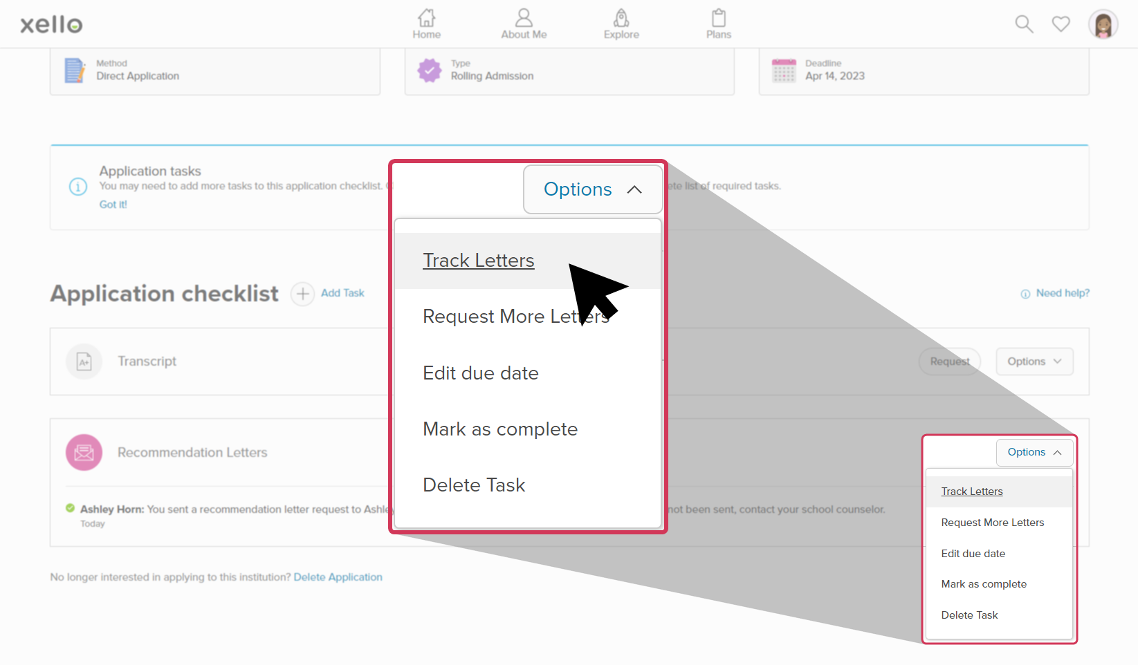 How students track a recommendation letter request