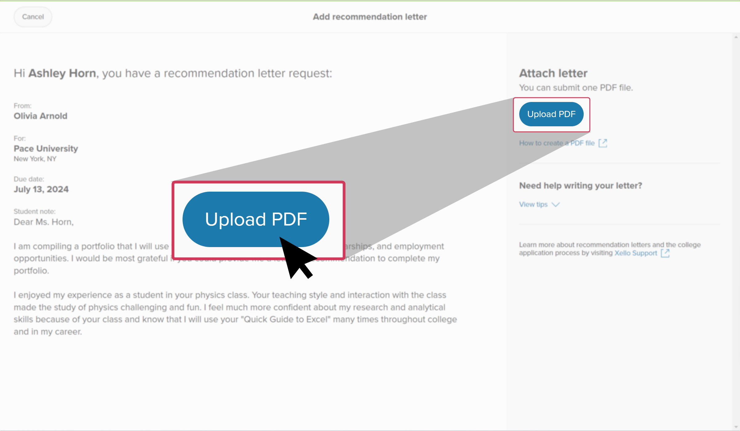 Upload a recommendation letter