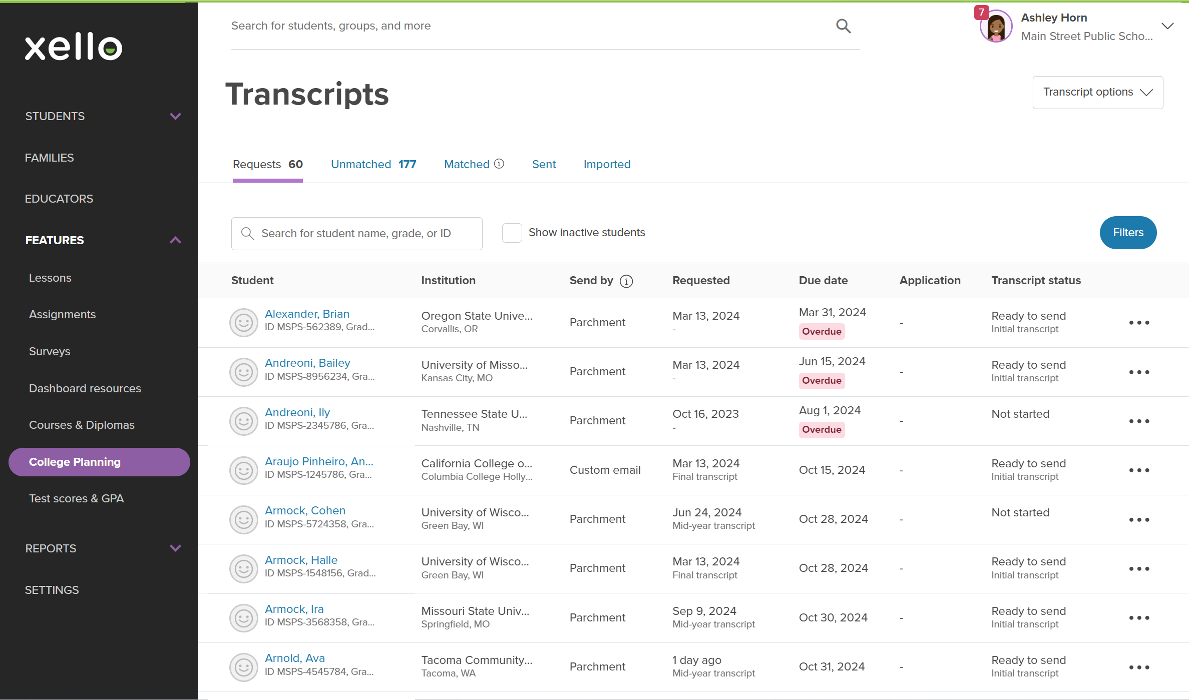 Send a transcript on behalf of a student