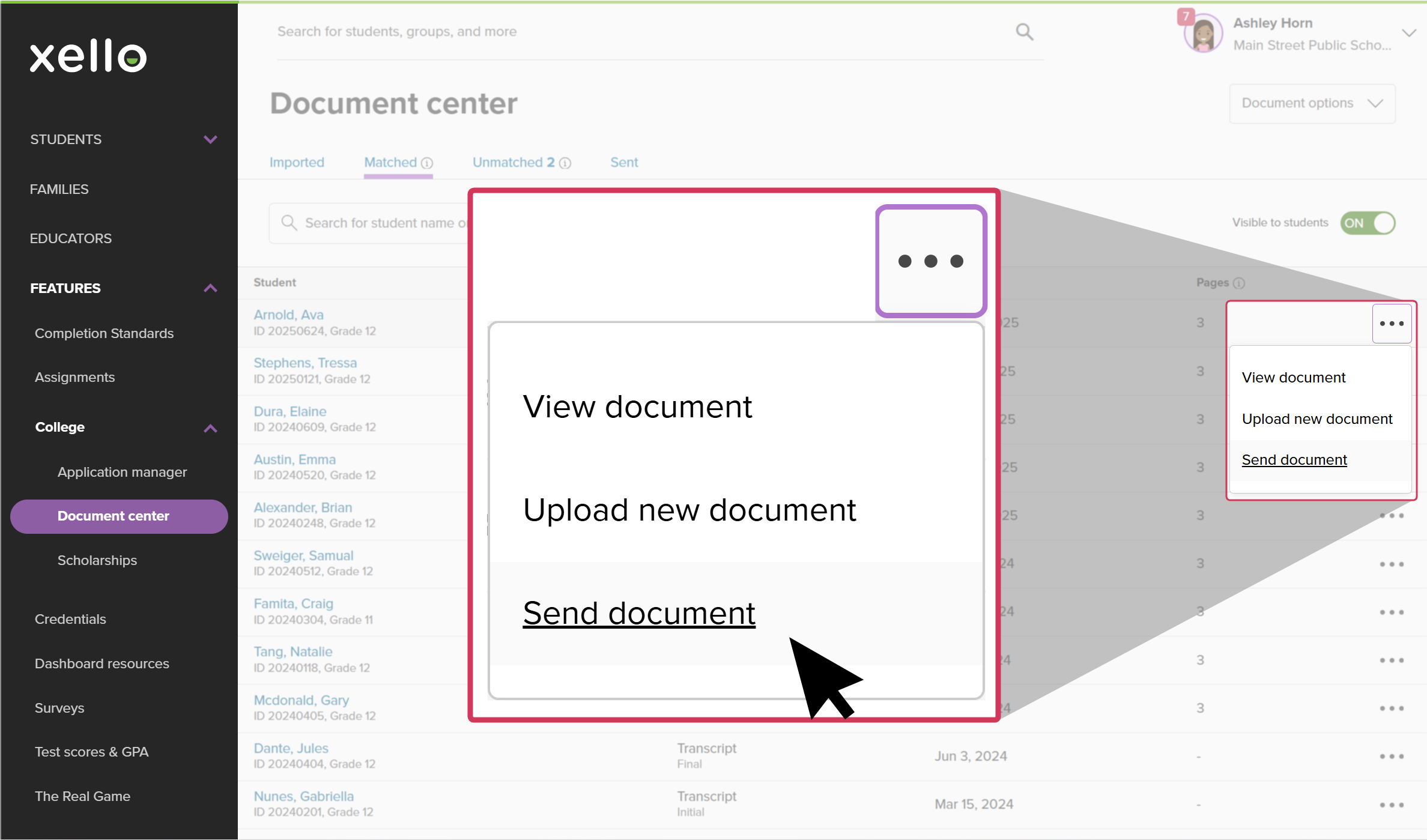 Send a transcript to the institution