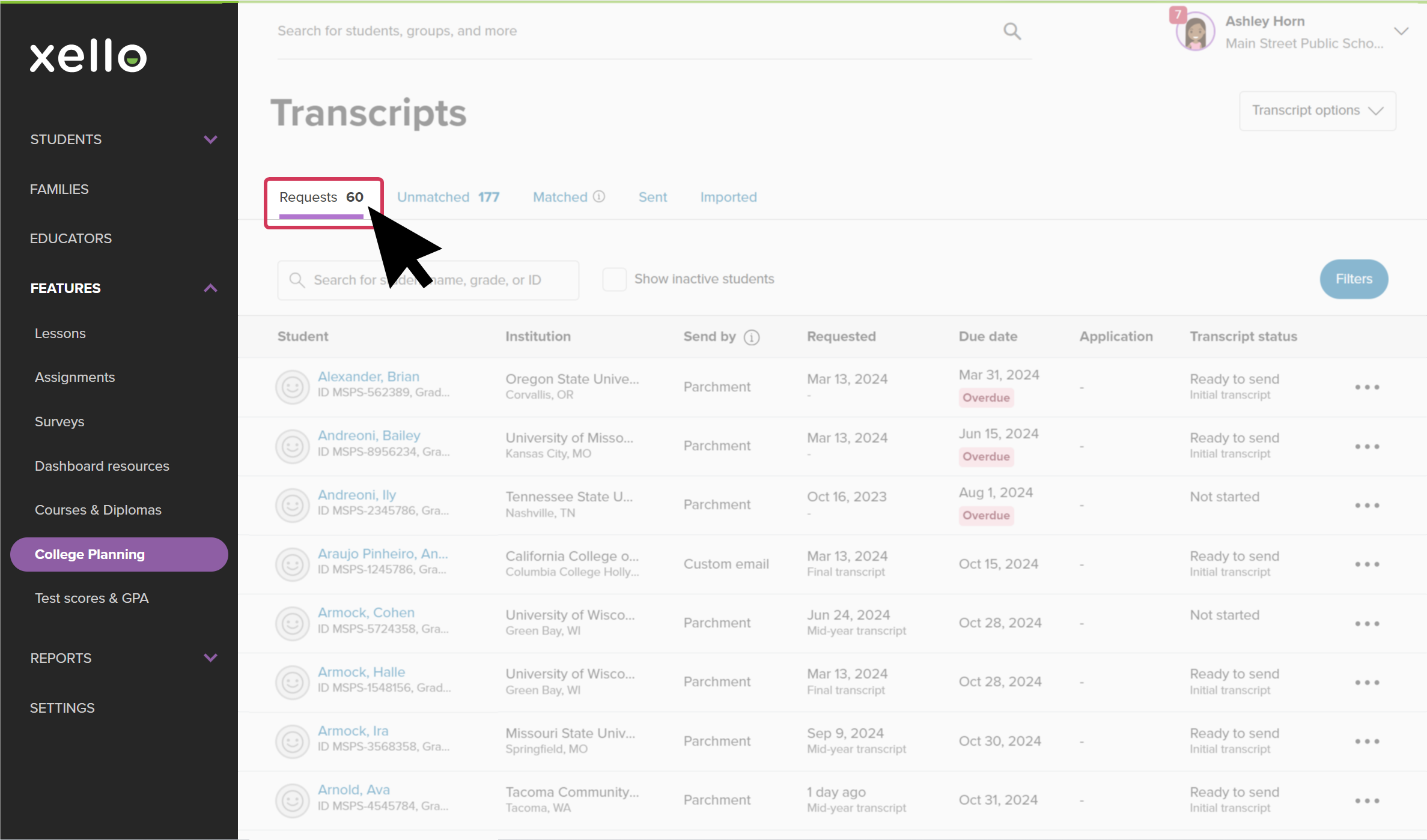 View latest transcript requests