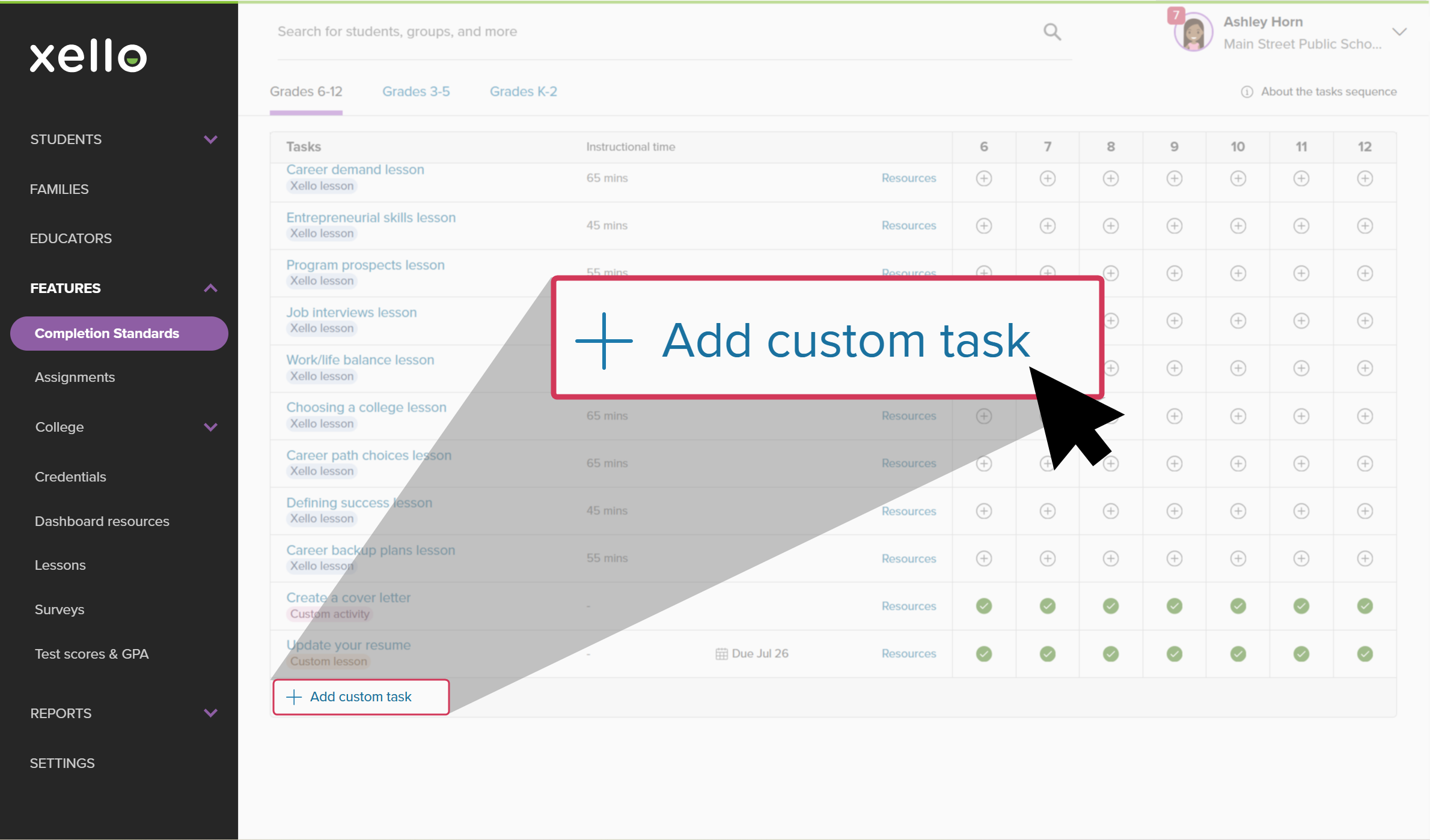 About custom tasks in Xello 6-12