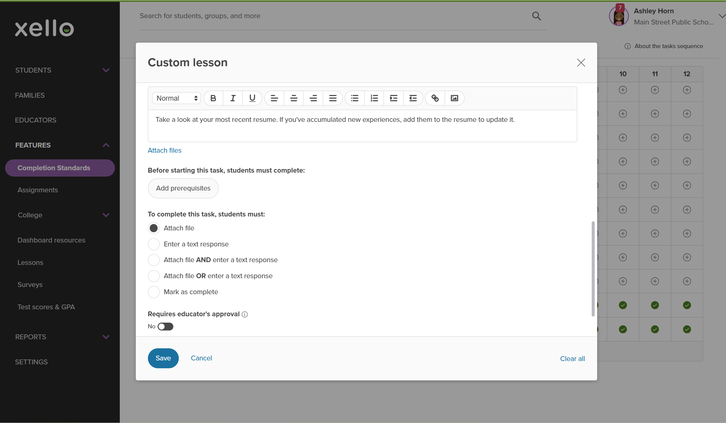 About custom tasks in Xello 6-12