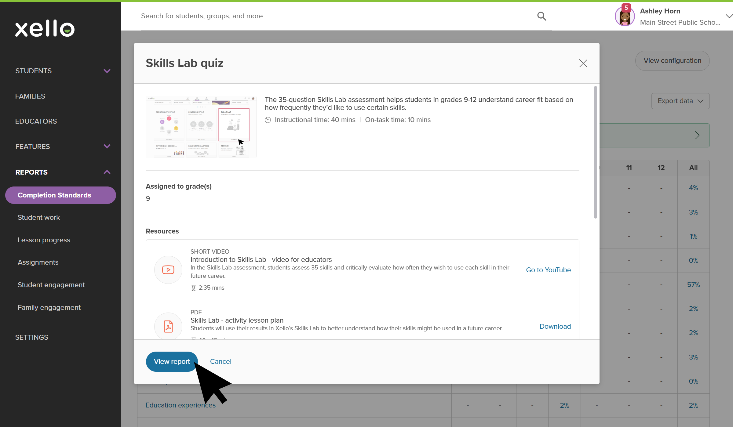 Run reports on Completion Standards