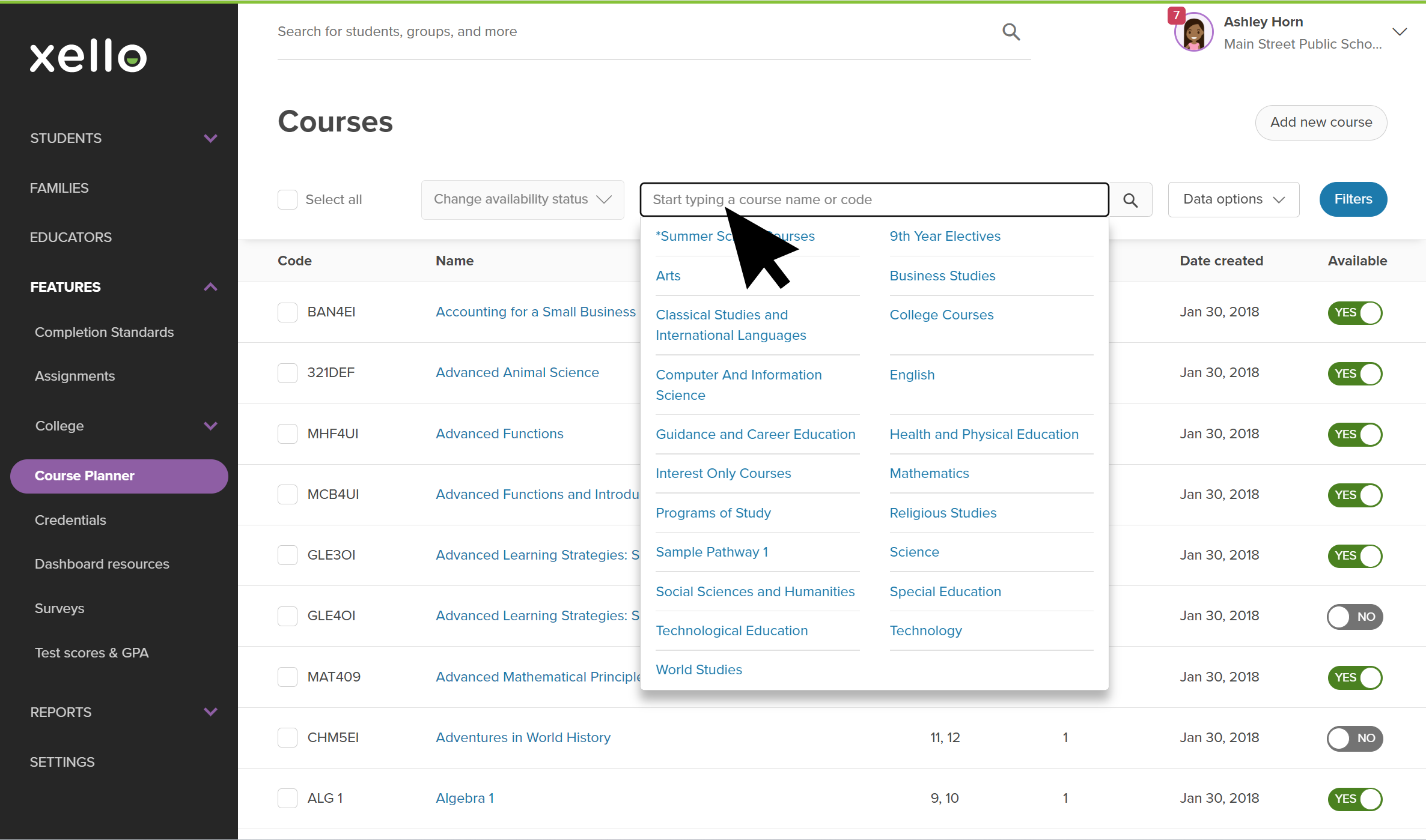 Add and edit courses