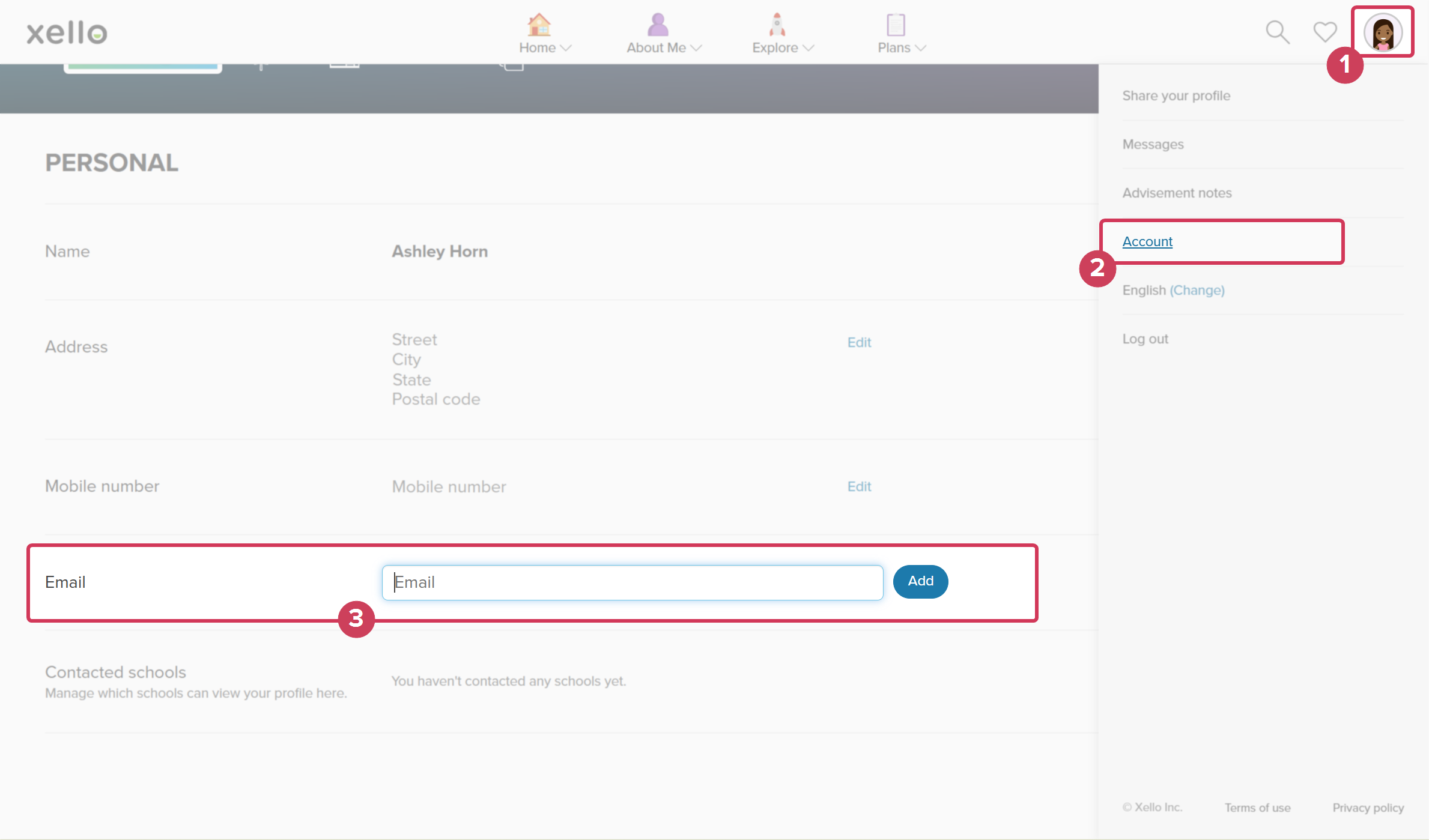 How students add a personal email address