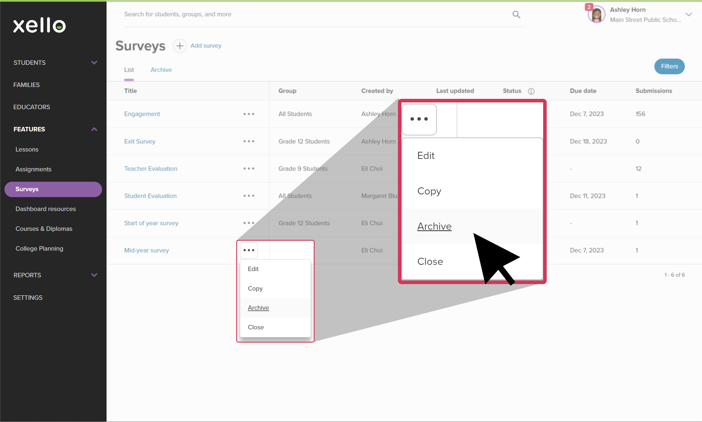 Create and edit a survey in Xello
